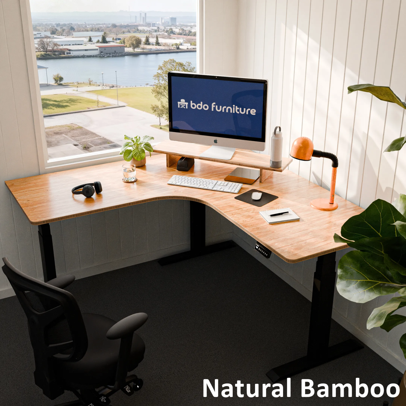 Ergo-Rise Triple Motor Corner Sit Stand Desk Bamboo Timber Wood Top ...