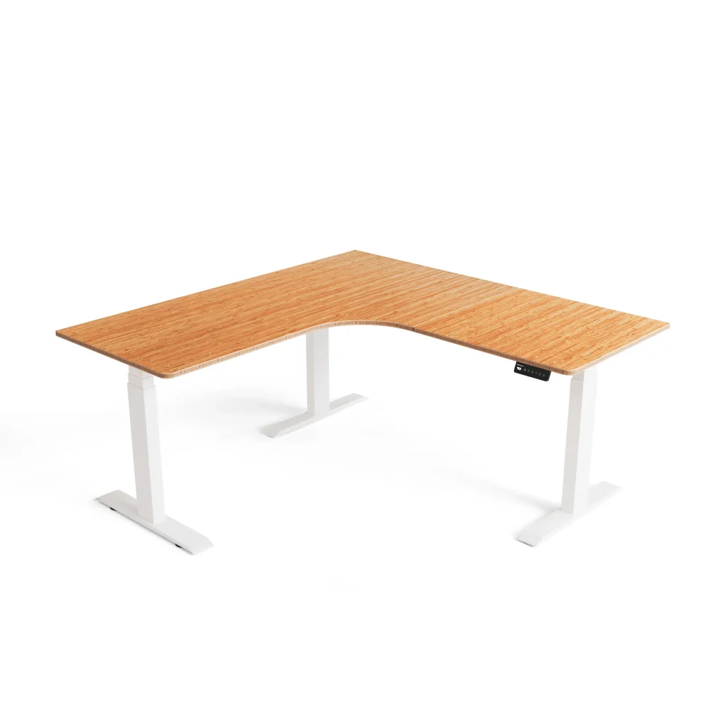 Ergo-Rise Bamboo Triple Motor Corner Sit Stand Desk | BDO Furniture