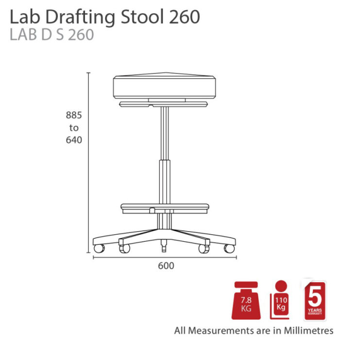 Height Adjustable Lab Stool with Foot Ring | BDO Furniture